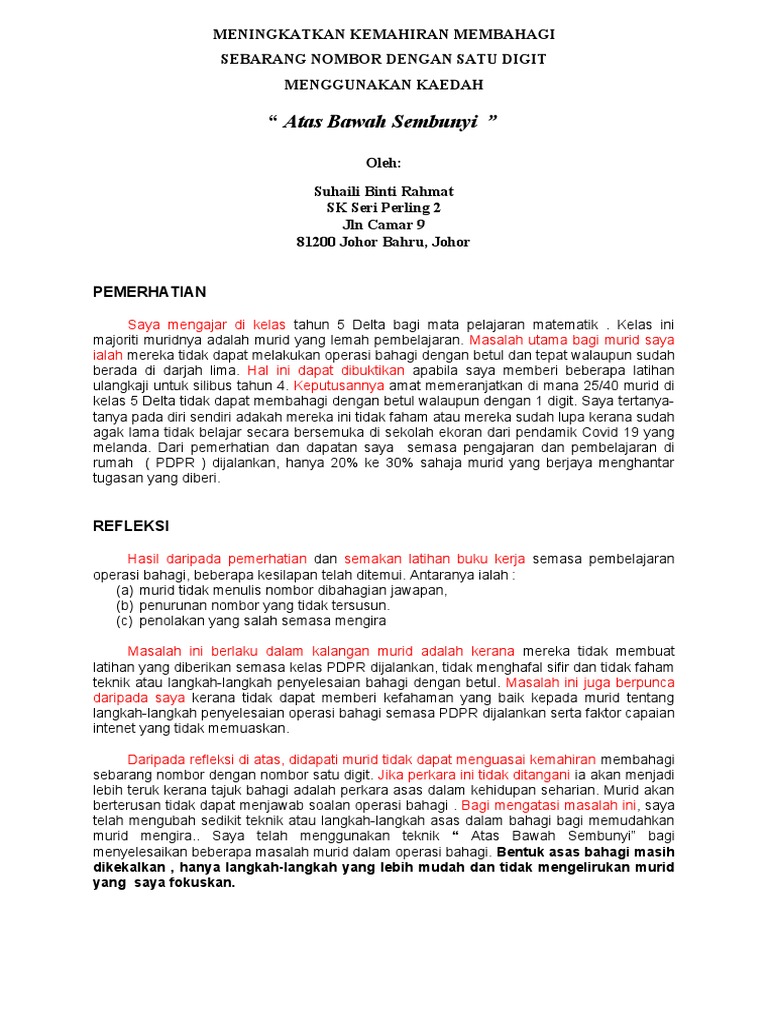 Contoh Pelaporan Kajian Tindakan Cikgu Suhaili | PDF