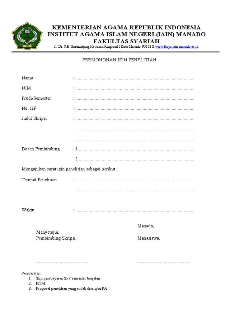 Form Permohonan Izin Penelitian Dikonversi | PDF | Griya & Taman