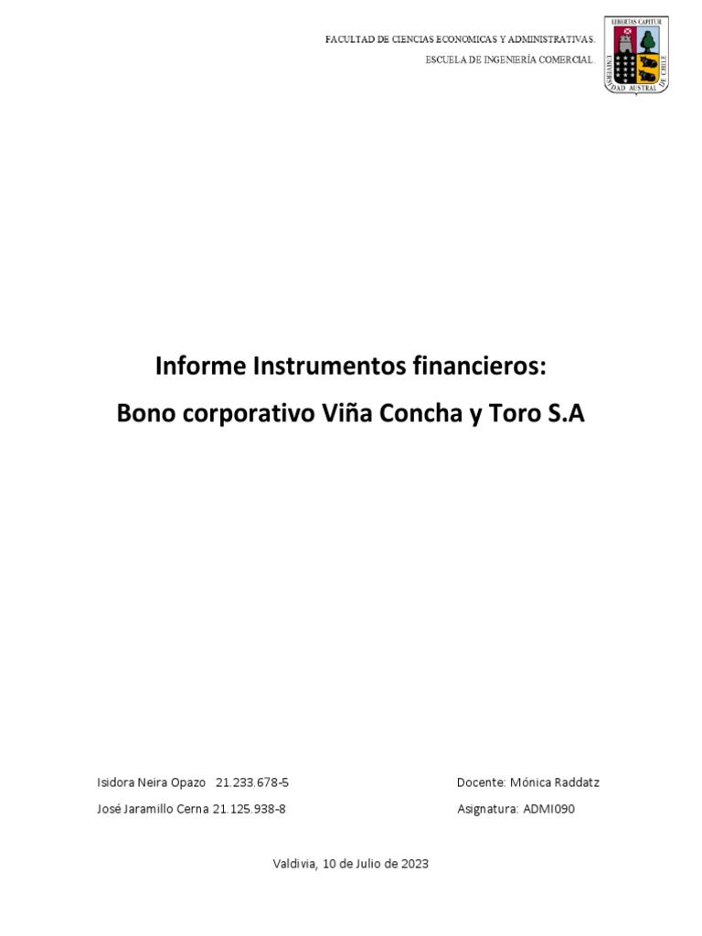 Informe Bonos Corporativos Viña CyT S.a. | PDF | Bonos (Finanzas) | Bonos corporativos