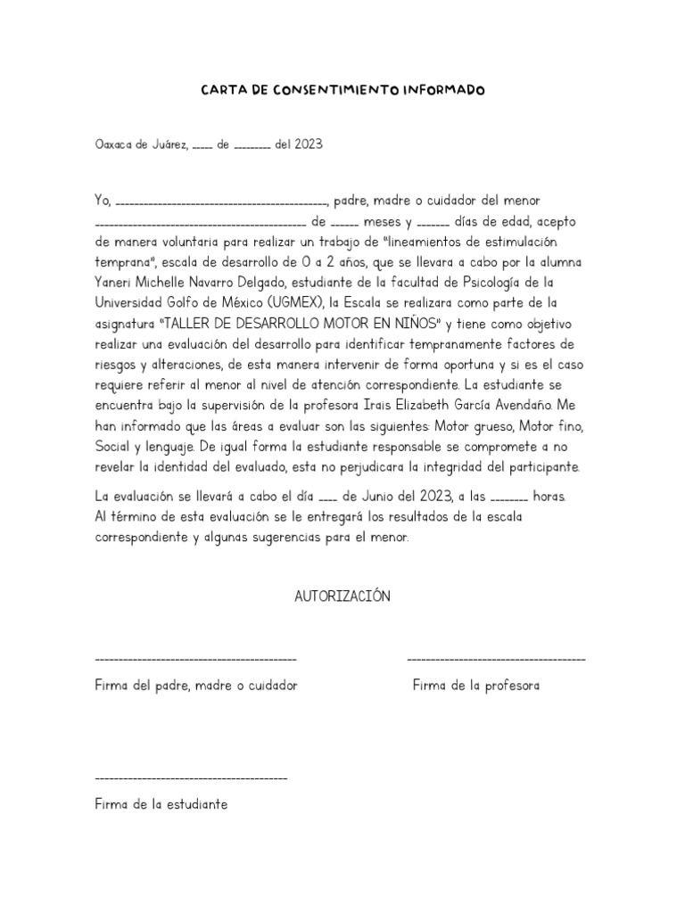 Carta de Consentimiento Informado | PDF