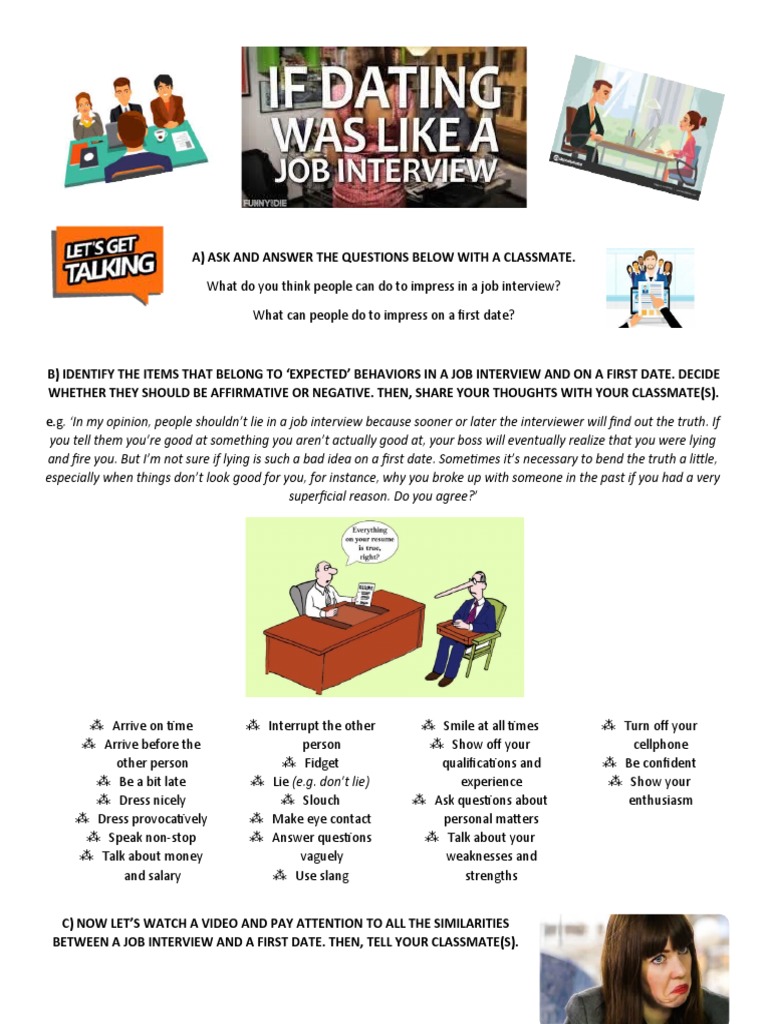 If Dating Was Like A Job Interview Worksheet | PDF | Job Interview