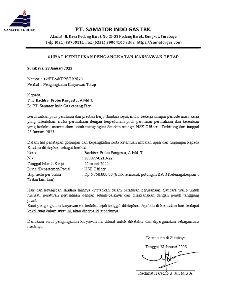 Surat Keputusan (SK) Pengangkatan Pegawai Karyawan Tetap Baru ...