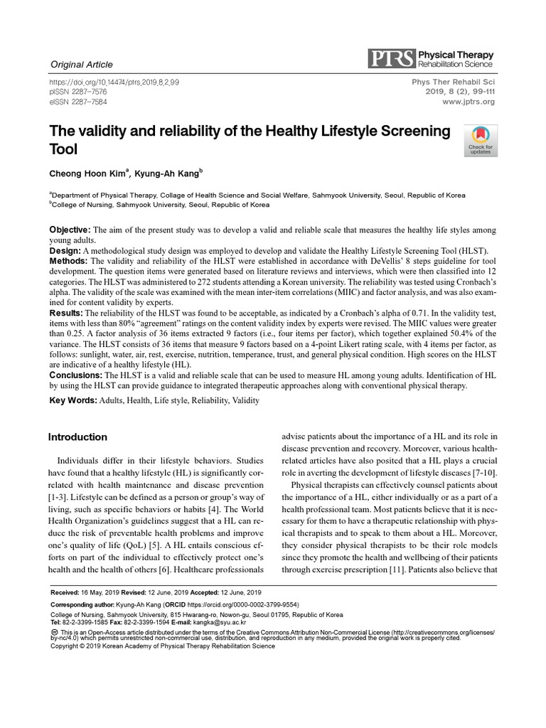 The Validity and Reliability of The Healthy Lifest | PDF | Validity (Statistics) | Survey ...