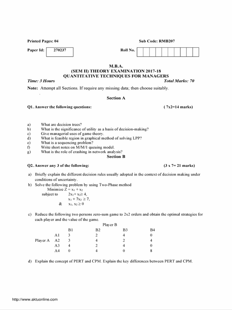 Mba 2 Sem Quantitative Techniques for Managers Rmb207 2018 | PDF