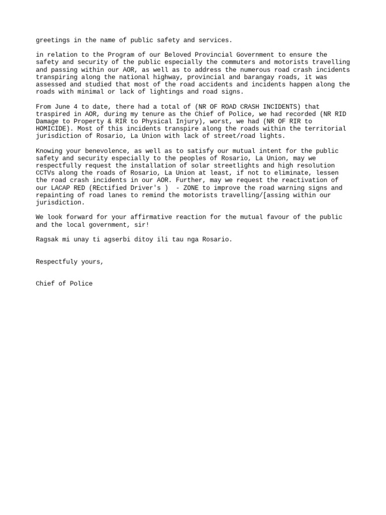 Request for Road Safety Improvements | PDF