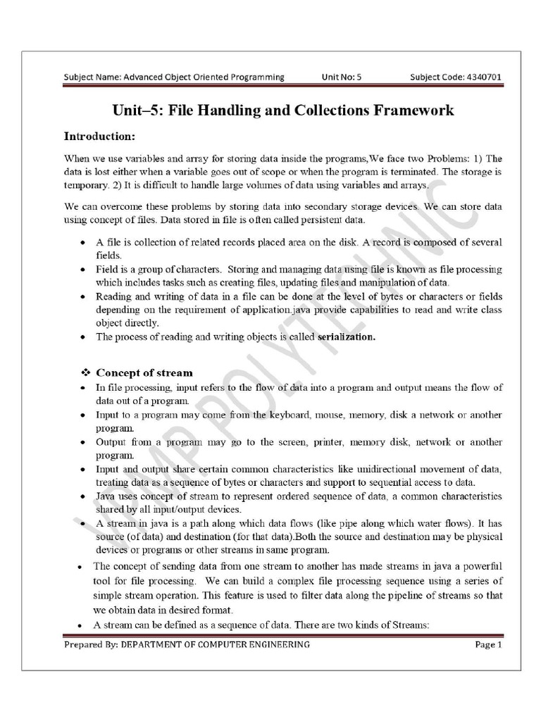 Unit 5 File Handling and Collections Framework - NP Wordpress - Image | PDF
