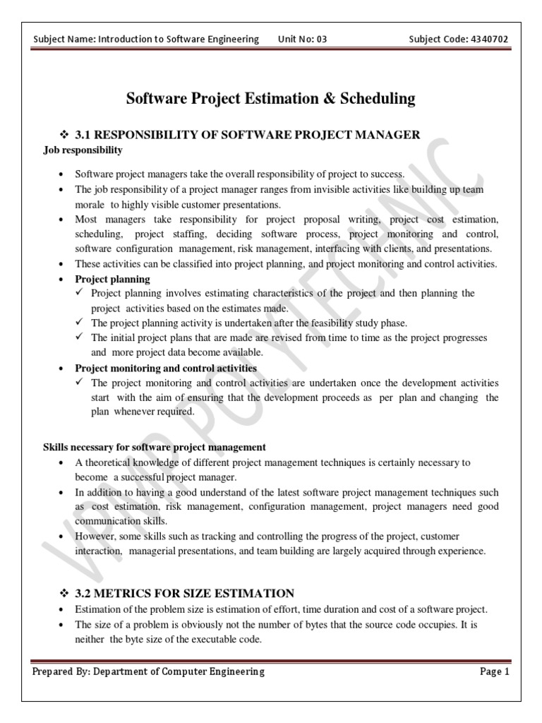 Unit 3 Software Project Estimation Scheduling Pdf Programming