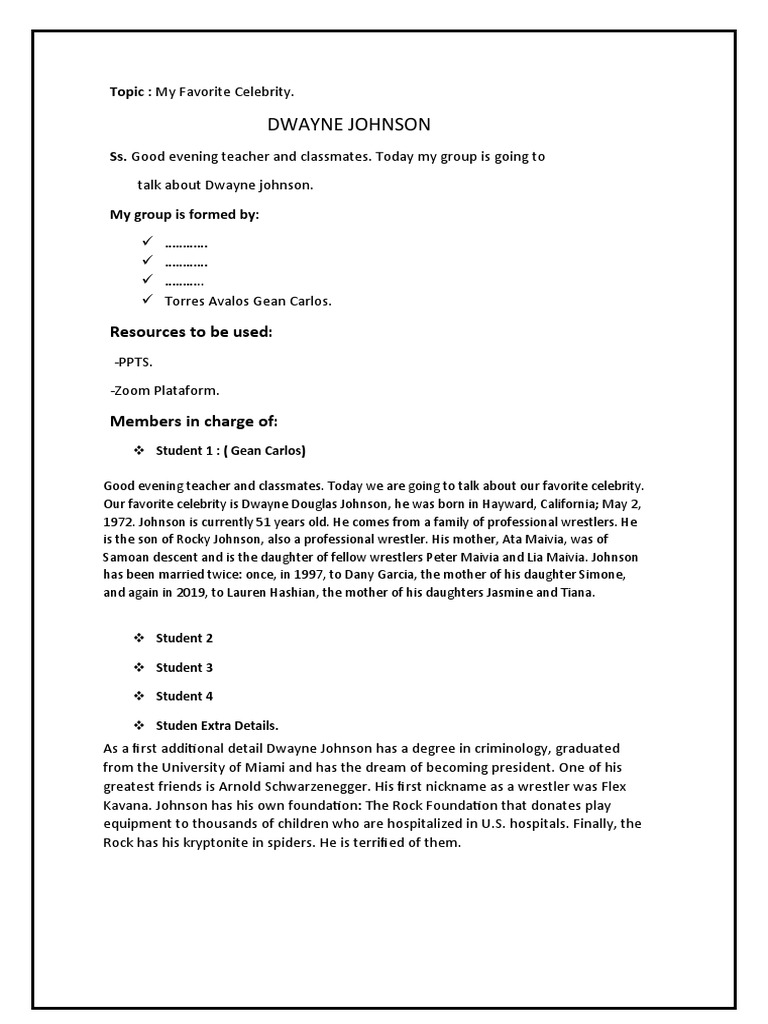 My Favorite Celebrity | PDF