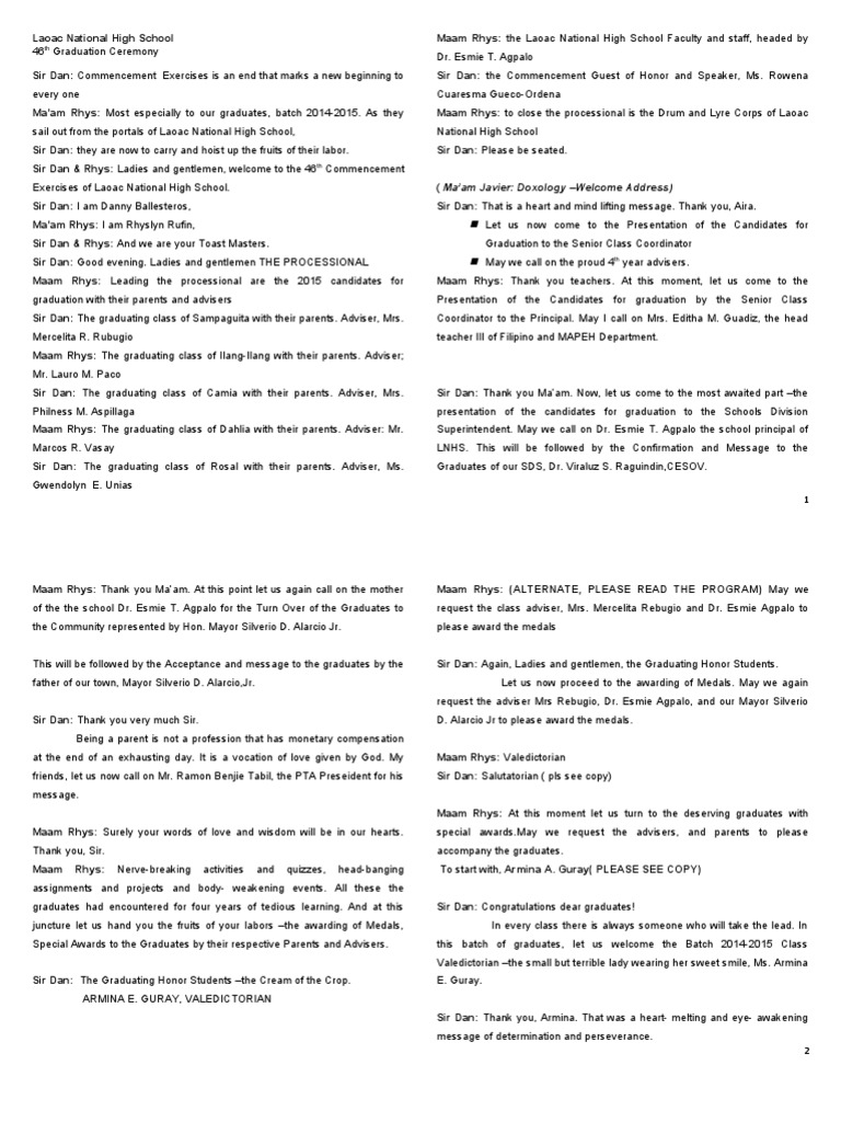 Graduation Ceremonry Script 2015 Pdf