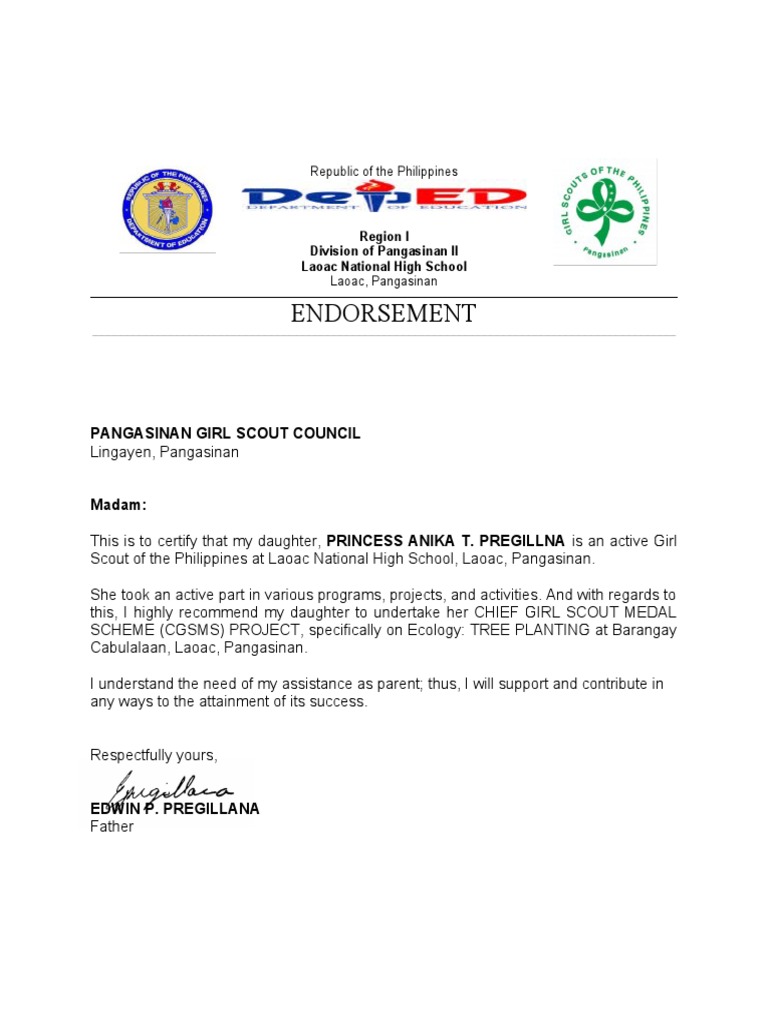 Endorsement Letter - GSP | PDF | Outdoor Recreation Organizations | Youth Movements