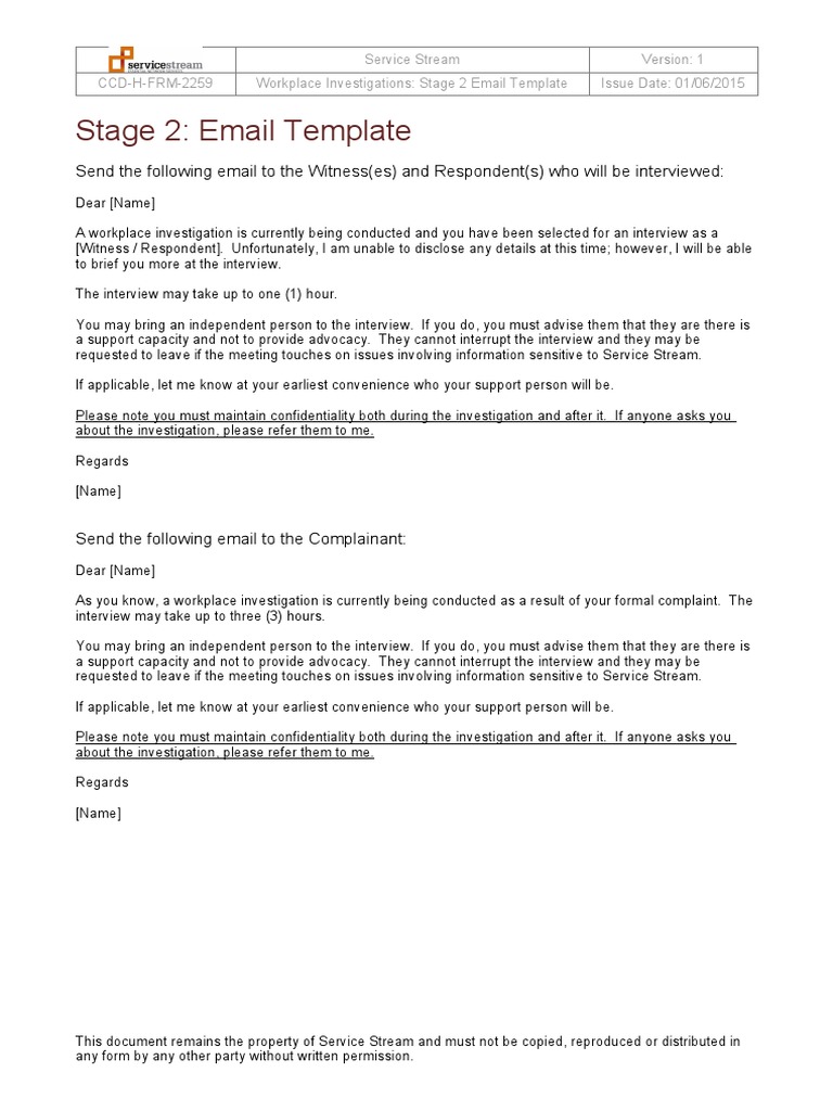 Workplace Investigation Email Template | PDF | Career & Growth