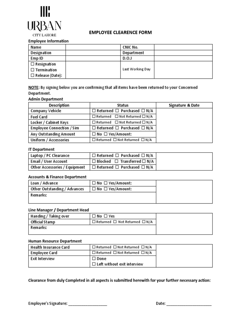 Employee Clearence Form | PDF