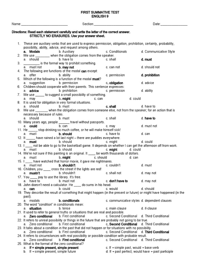 Eng 9 First SUMMATIVE TEST | PDF