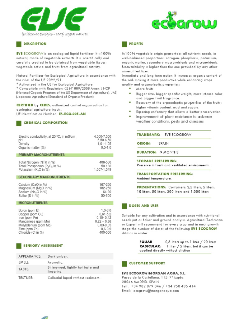EVE Ecogrow Technical Data Sheet | PDF | Fertilizer | Nutrients