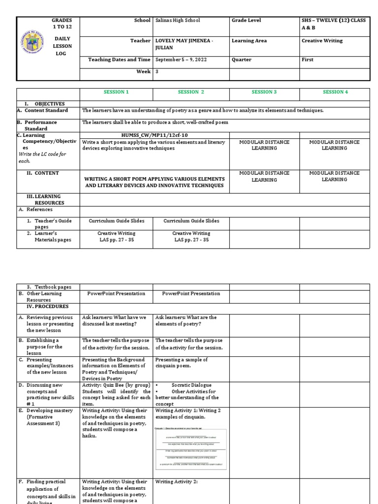 DLL CW wk3 | PDF | Learning | Teachers