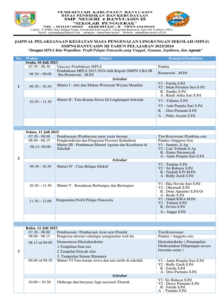 Jadwal Mpls TP 2023 2024 Rita | PDF