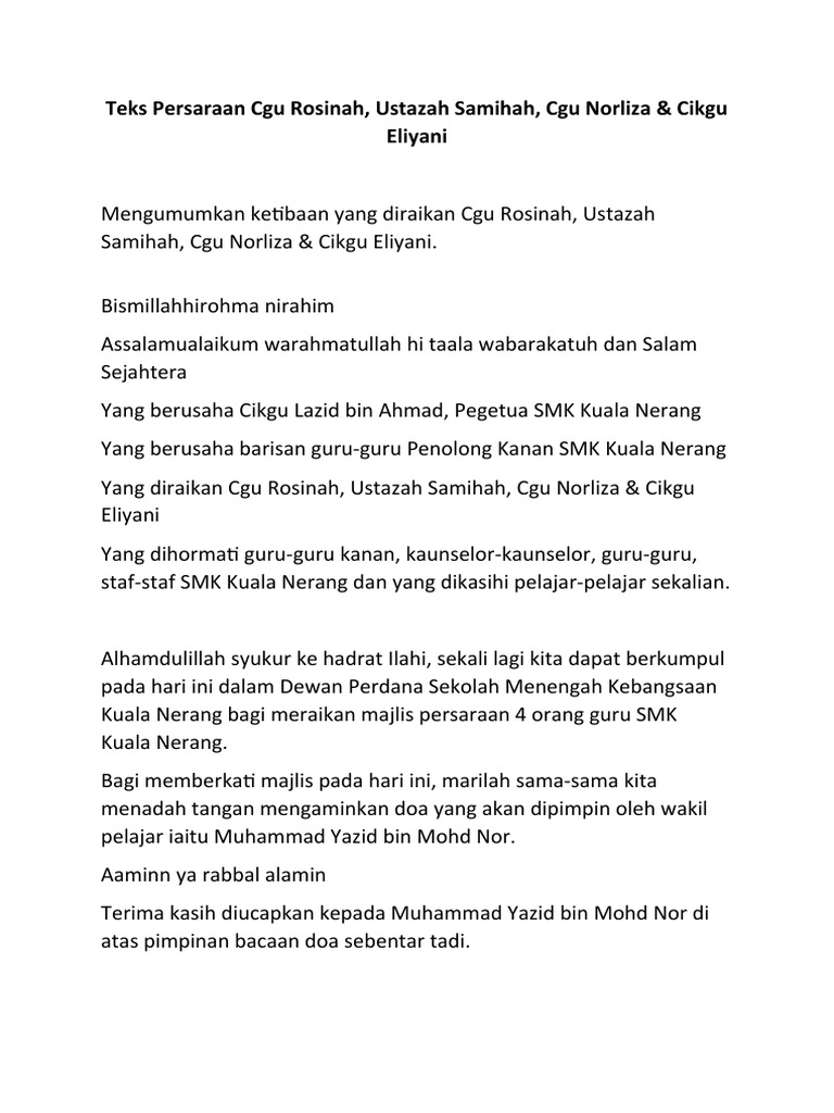 Teks Persaraan 4 guru 2022 | PDF