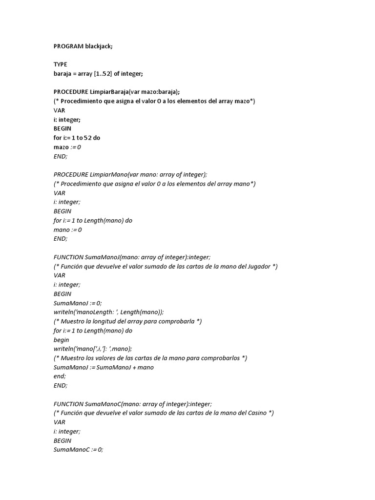 PROGRAM Blackjack | PDF | Puntero (Programación de computadora ...
