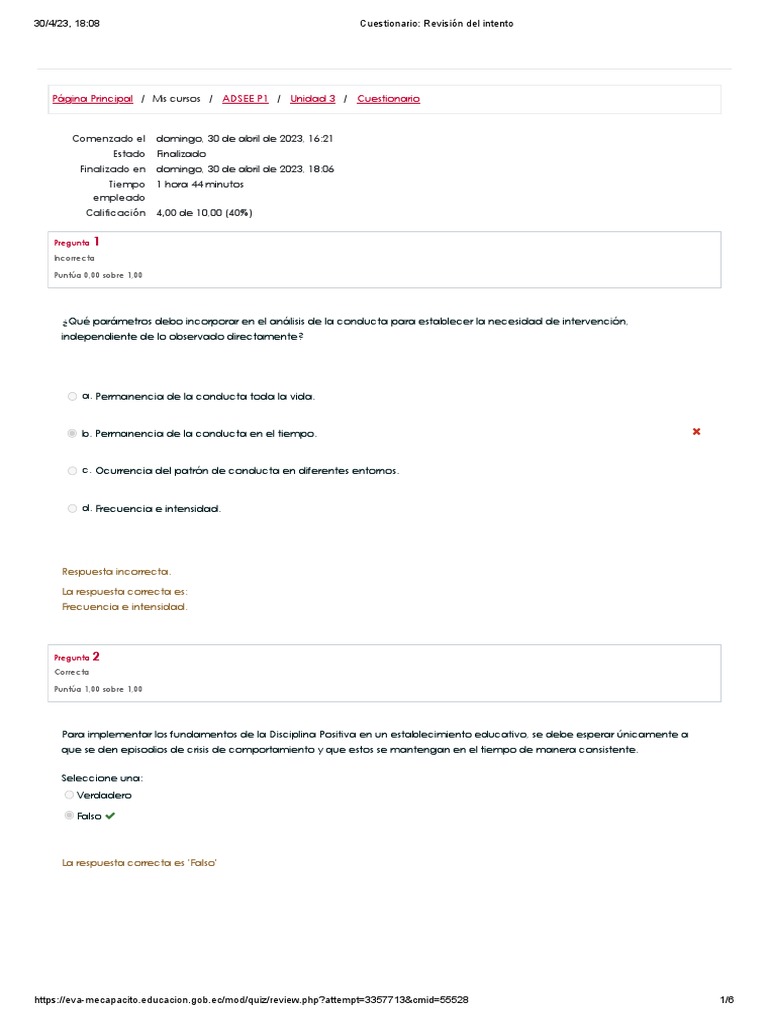 U3 Cuestionario - Revision Del Intento | PDF | Comportamiento