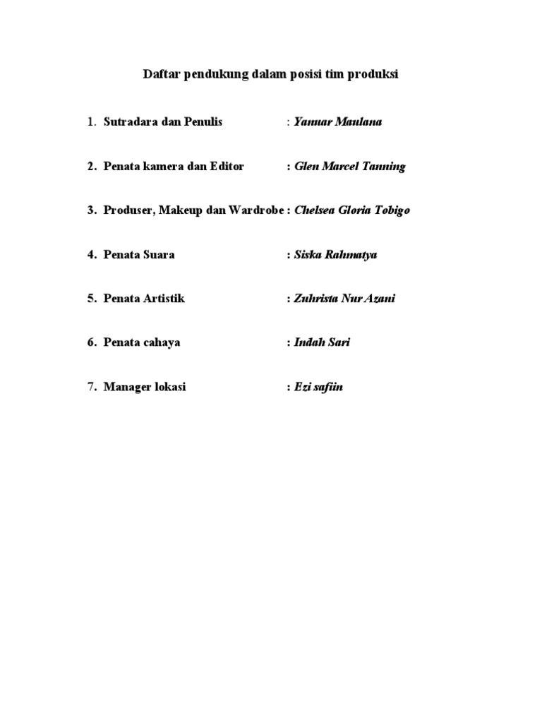 Daftar Pendukung Dalam Posisi Tim Produksi | PDF