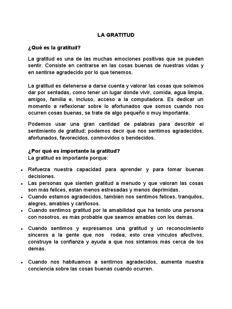 La importancia de la gratitud | PDF