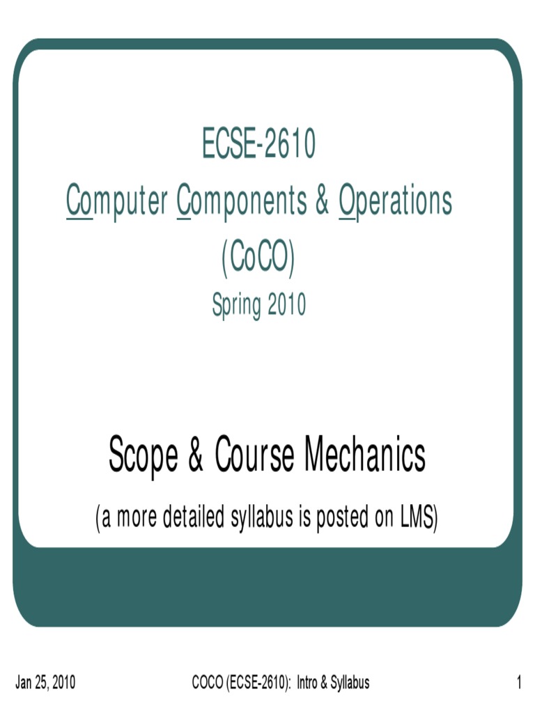 Ecse-2610 Computer Components & Operations (Coco) : Scope & Course Mechanics | Download Free PDF ...
