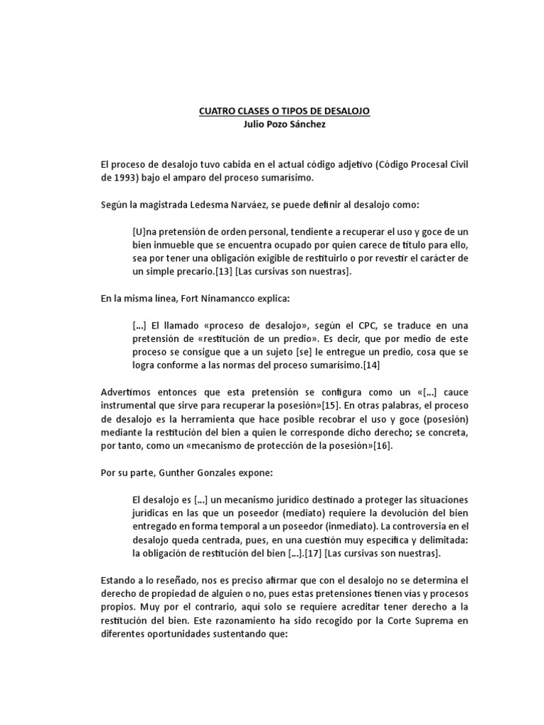 Tipos de Desalojo y su Proceso | PDF | Ley procesal | Judicaturas