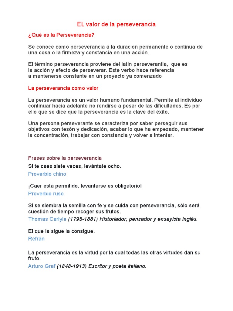 EL Valor de La Perseverancia | PDF