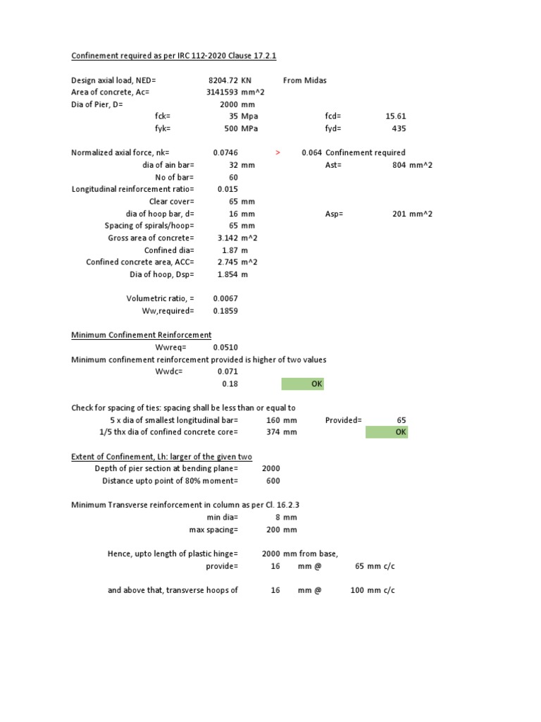 Confinement Reinforcement Calculation | PDF