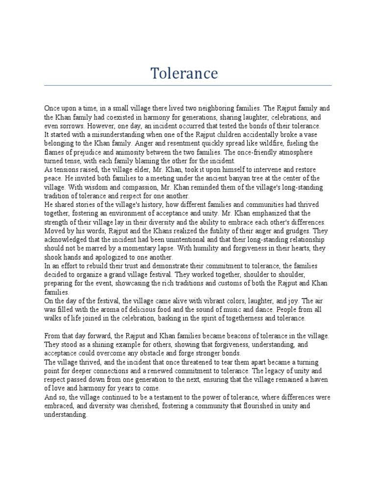 Tolerance Story For 7th Class | PDF