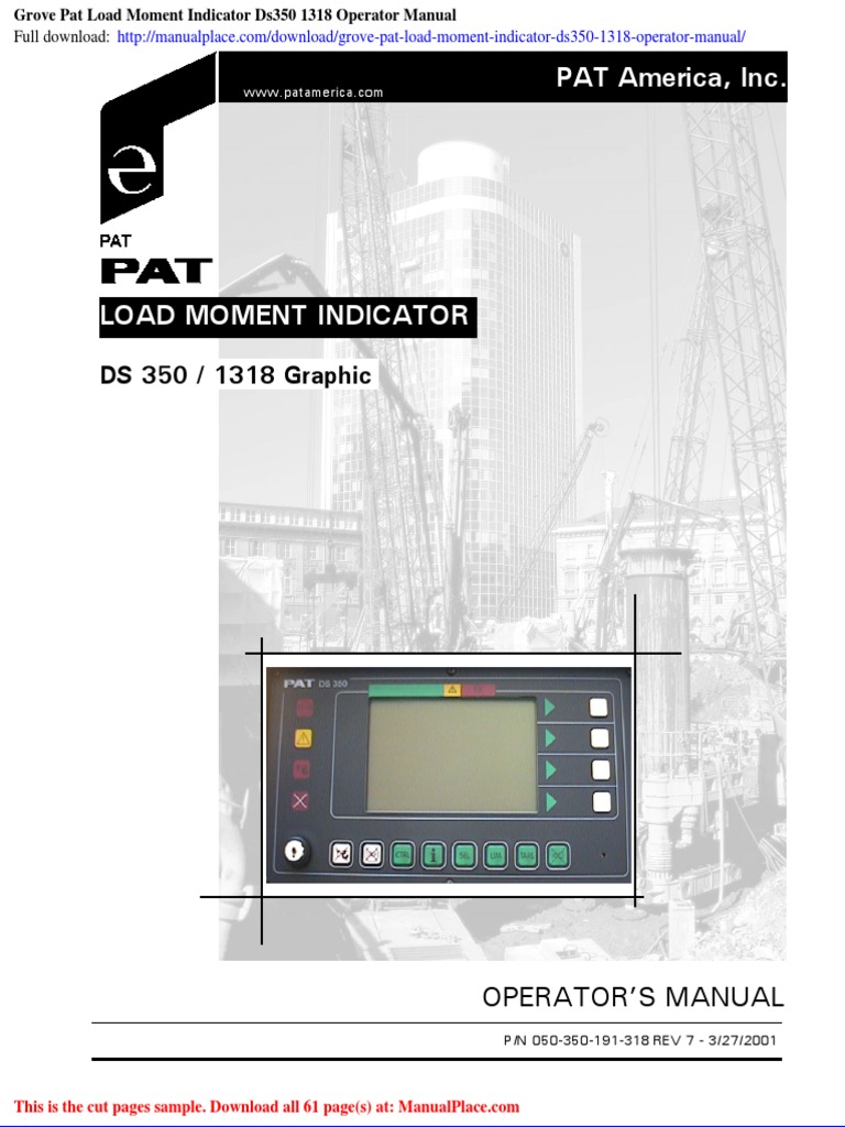 Grove Pat Load Moment Indicator Ds350 1318 Operator Manual | PDF ...