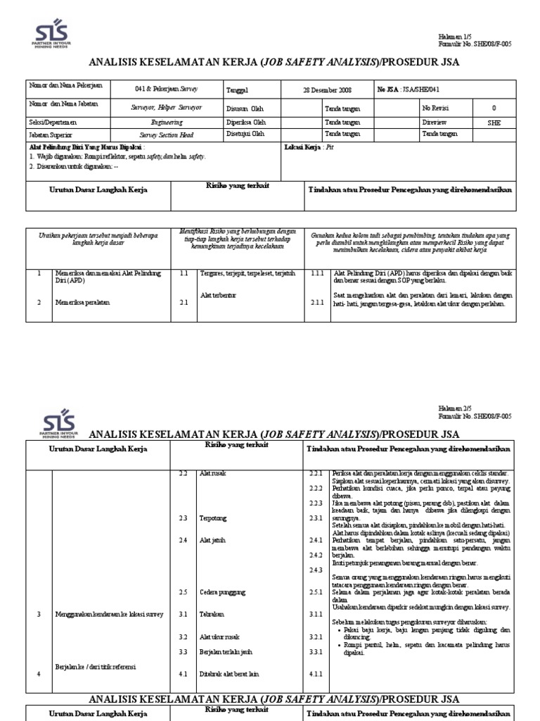 JSA Pekerjaan Survey | PDF