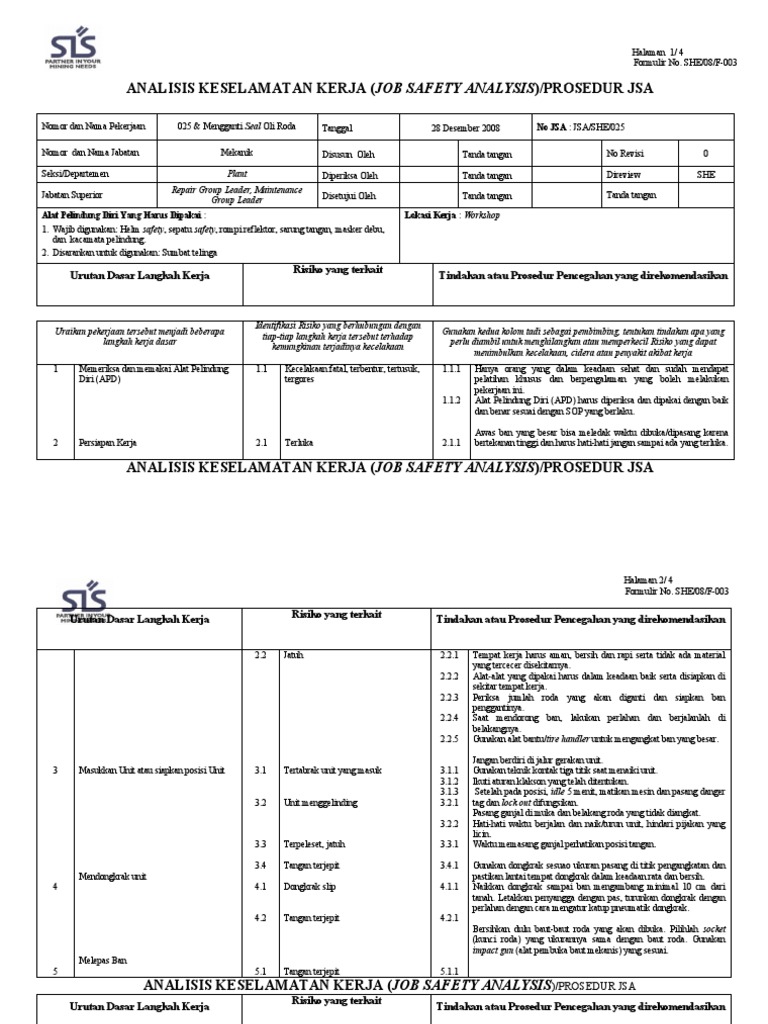 JSA Mengganti Seal Oli Roda V | PDF