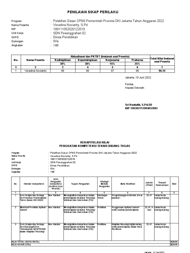 Penilaian Sikap & PKTBT | PDF