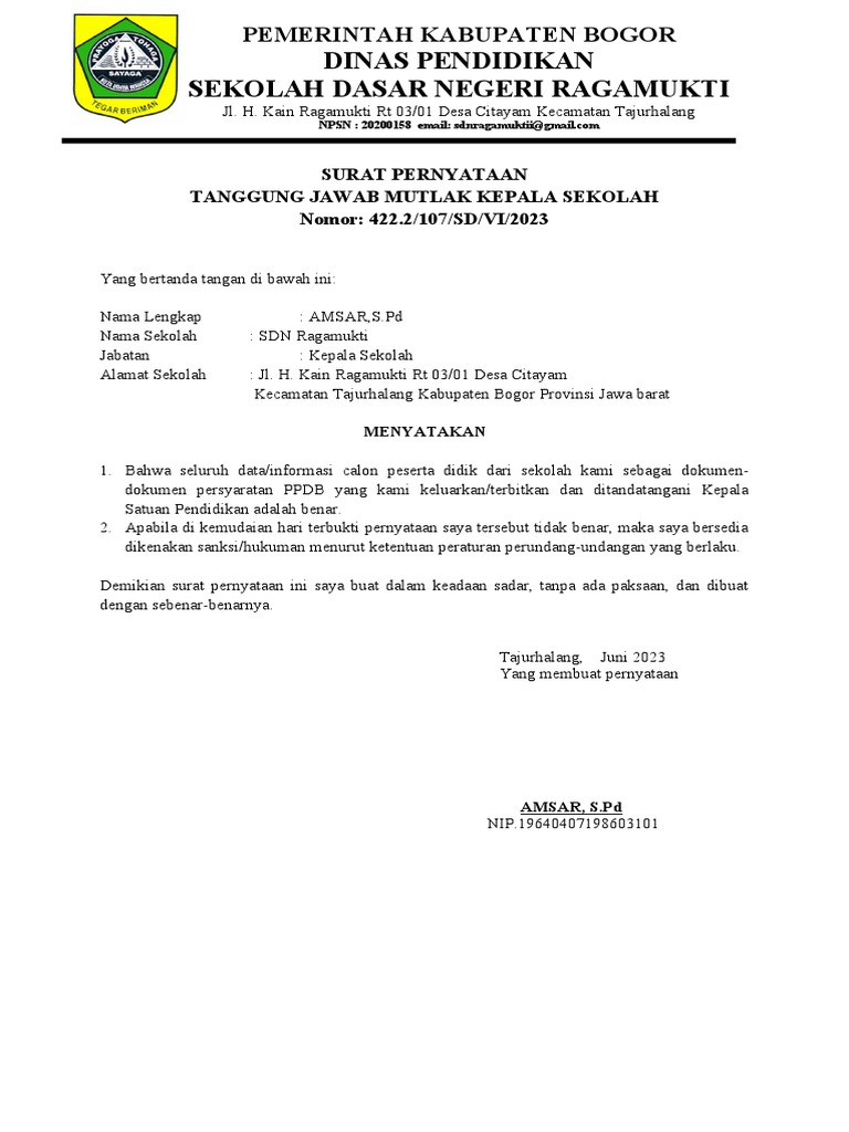 SPTJM Kepala Sekolah - 1 | PDF