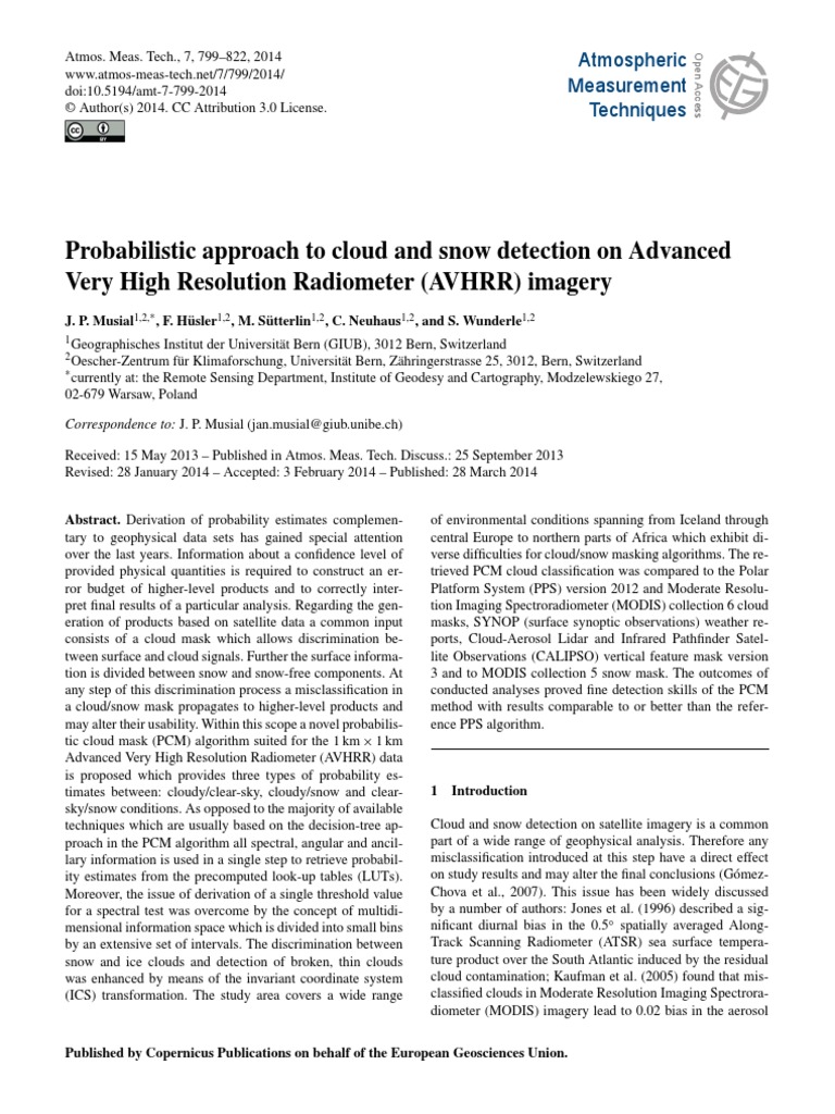 Probabilistic Approach To Cloud and Snow Detection | PDF Probabilistic Approach To Cloud and Snow Detection | PDF