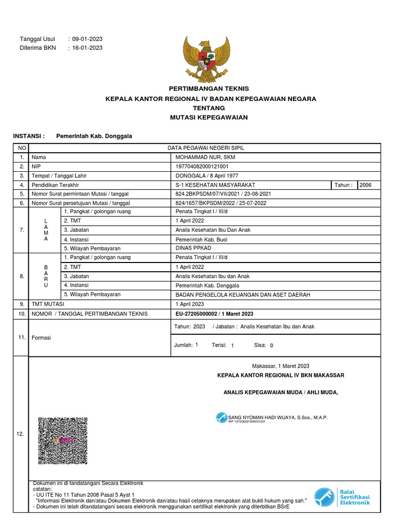 Pertek Mutasi Terbaru 2023 | PDF
