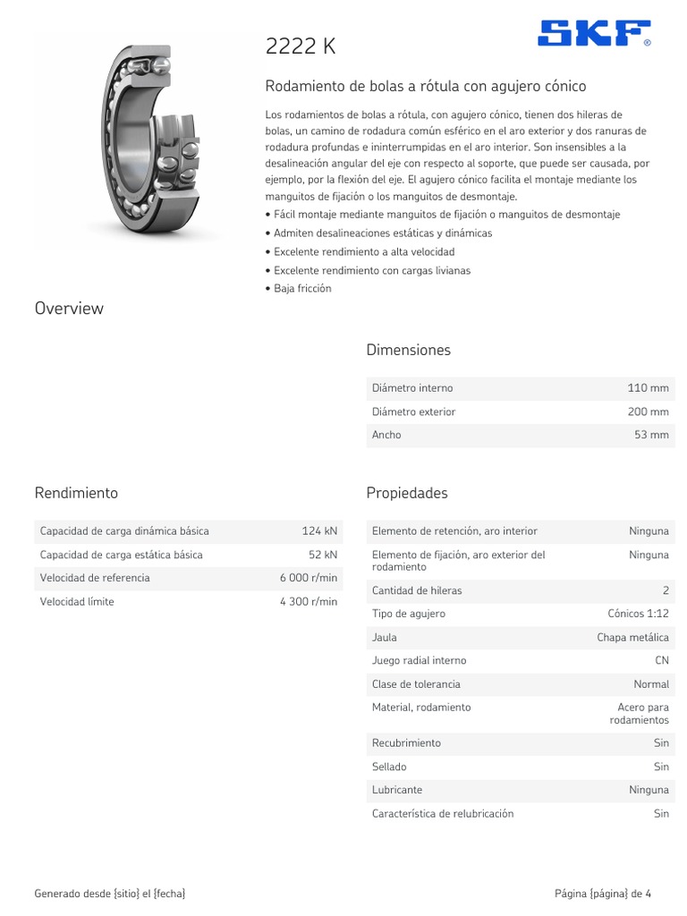 SKF 2222 K Specification | PDF