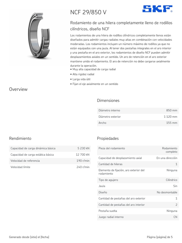 SKF NCF 29 - 850 V Specification | PDF