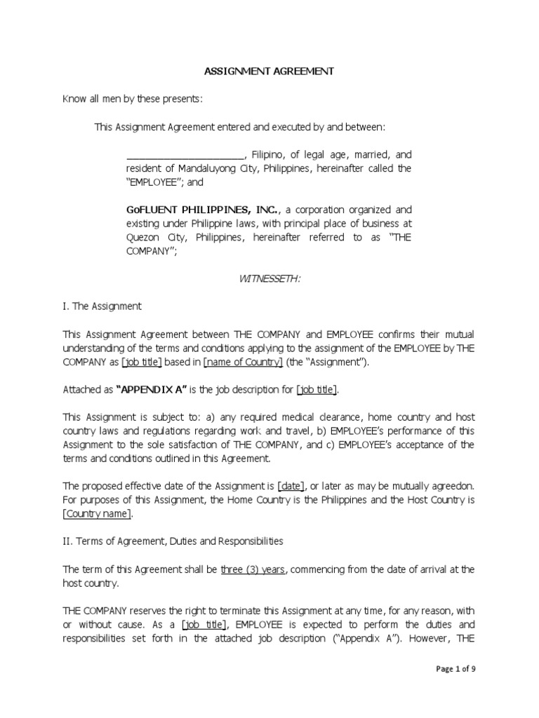 Assignment Agreement | PDF | Employment | Salary