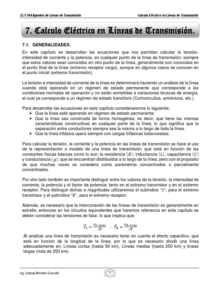 Capitulo 7 Calculo Electrico en Lineas de Transmision. | PDF | Línea de transmisión | Energia ...