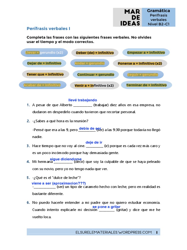 Microsoft Word - Perífrasis Verbales (B2-C1) Actividad | PDF | Artes ...