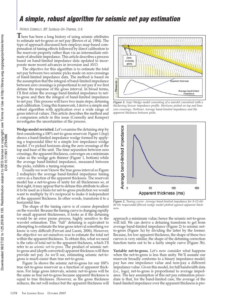 A Simple, Robust Algorithm For Seismic Net Pay Estimation: P C, BP, Sunbury-On-Thames, U.K ...
