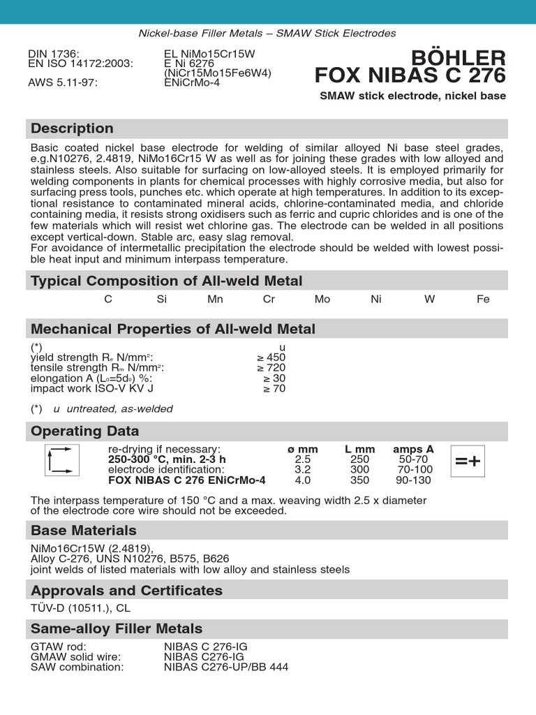 Böhler Fox Nibas C276 | PDF