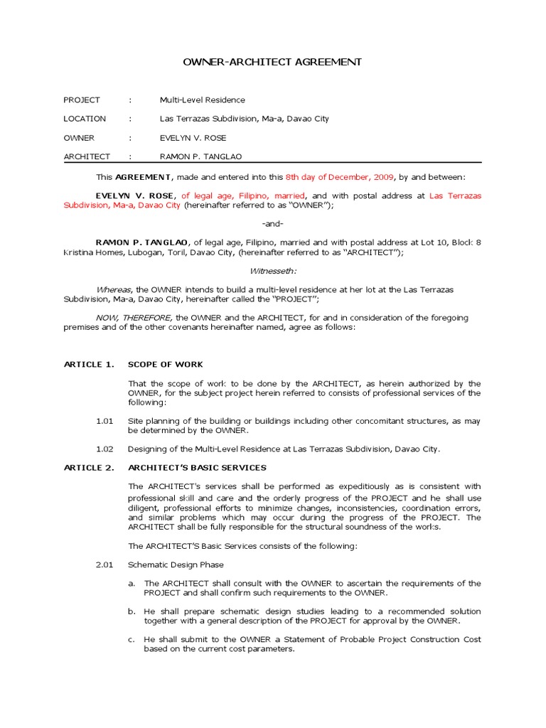 Owner Architect Agreement Revised | PDF | Arbitral Tribunal | Architect