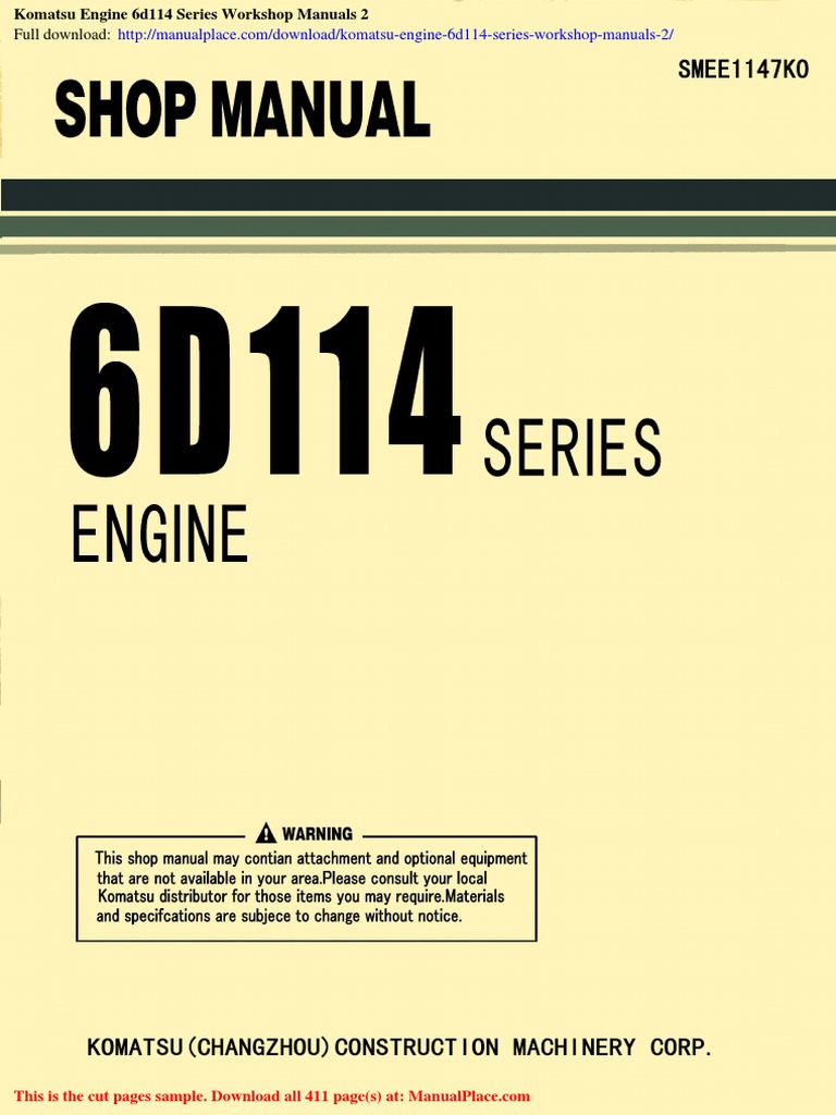 Komatsu Engine 6d114 Series Workshop Manuals 2 | PDF | Screw | Pipe ...