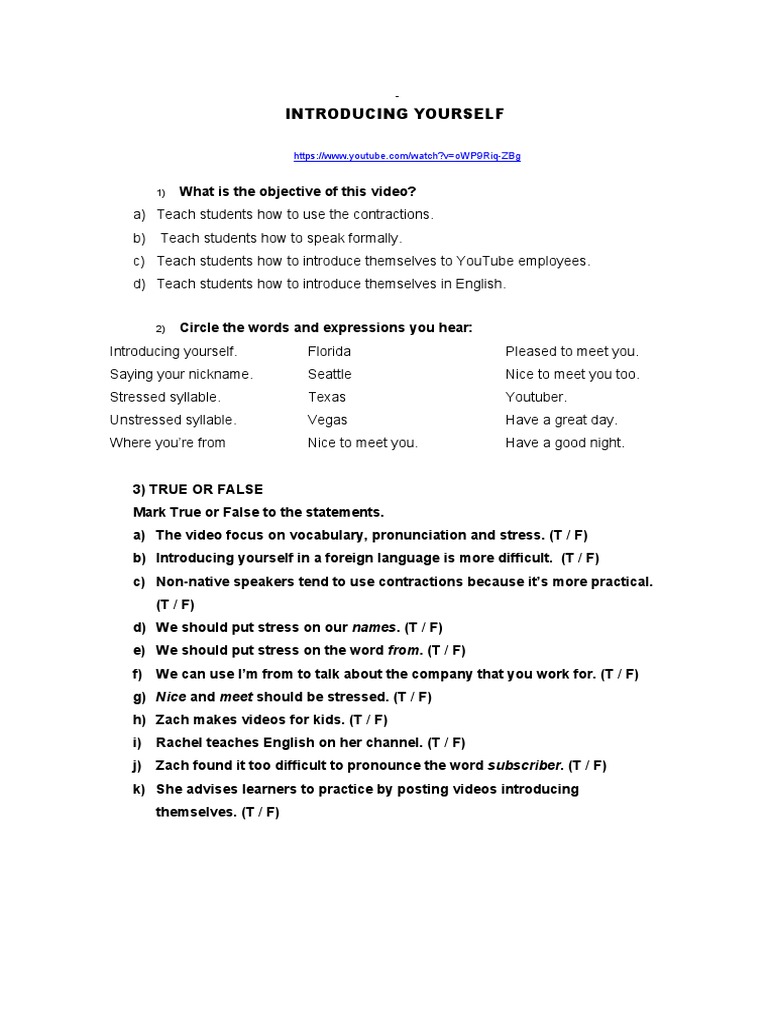 Listening Introducing Yourself ST | PDF