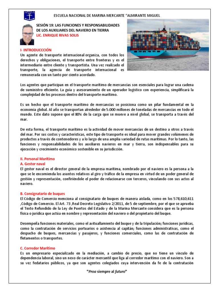 Tema 19 Las Funciones y Responsabilidades de Los Auxiliares Del Naviero ...