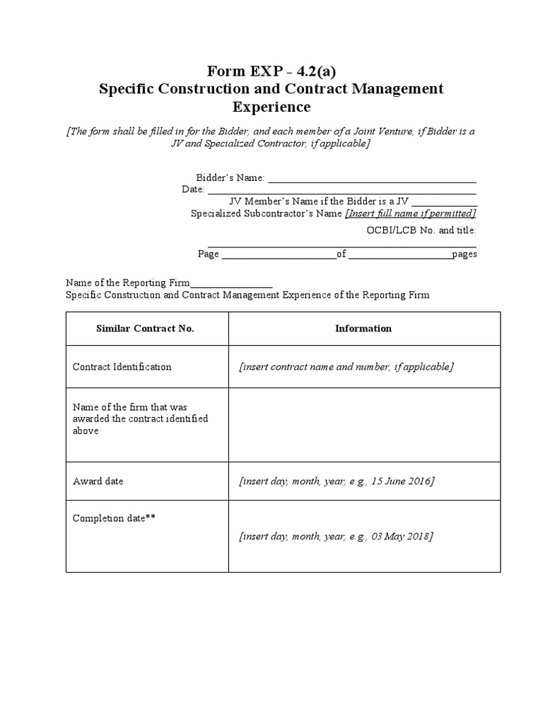 Contractor Experience Submission Form | PDF | Business | Economies