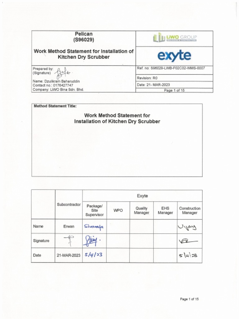 WMS - Installation of Kitchen Dry Scrubber | PDF